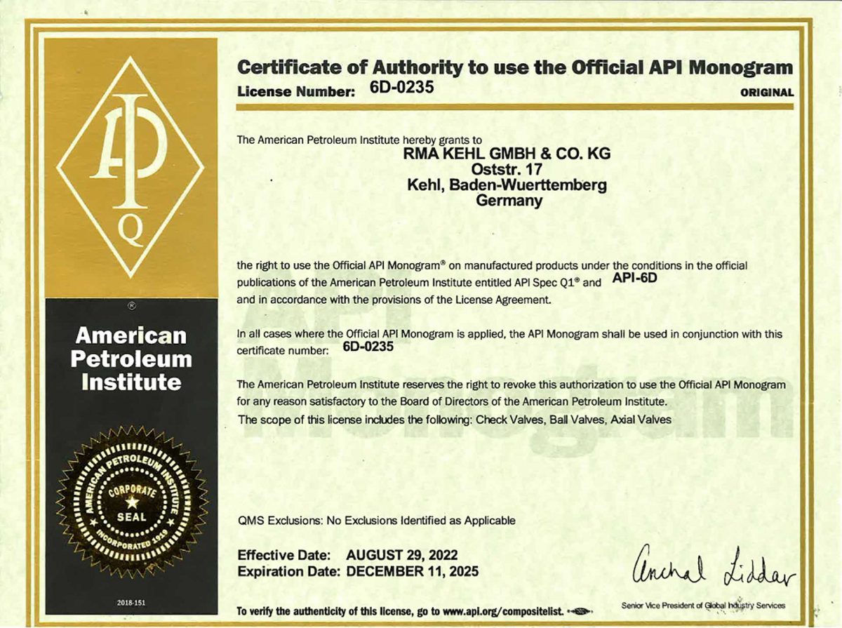 Certificates - RMA Pipeline Equipment